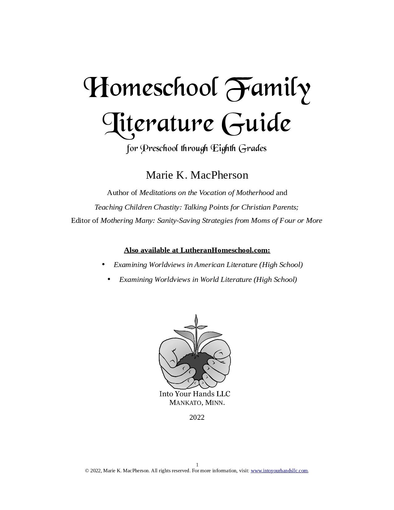 Homeschool Family Literature Guide - Lutheran Homeschool